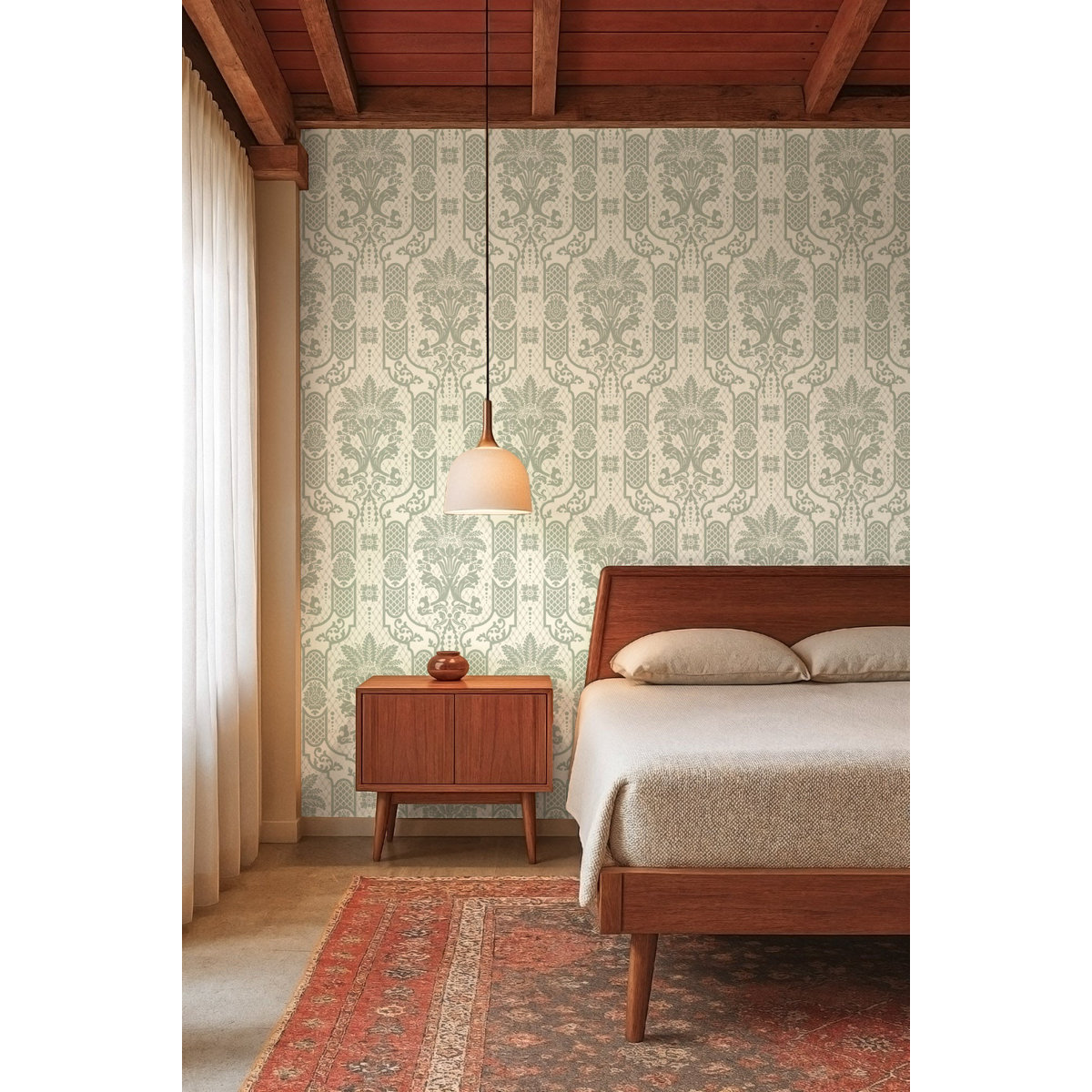 Mitchell Black Columnar Bloom - Thyme Green Wallpaper | Perigold